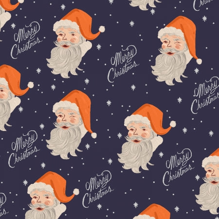 Holiday Classics 2 - Santa in Navy Metallic – Stacked Fabric Company